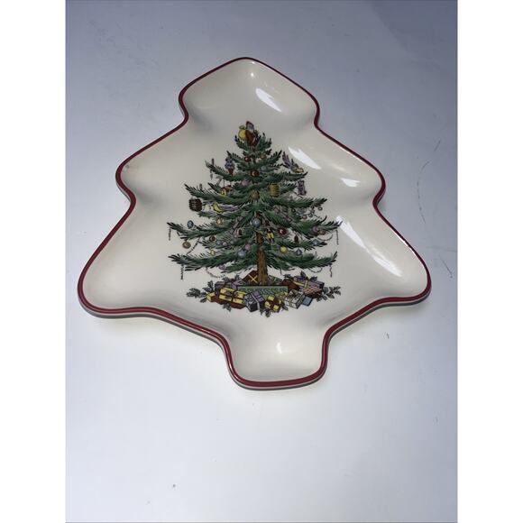 Spode | Dining | Spode Christmas Tree Shape Dish Red Trim Holly Berry ...